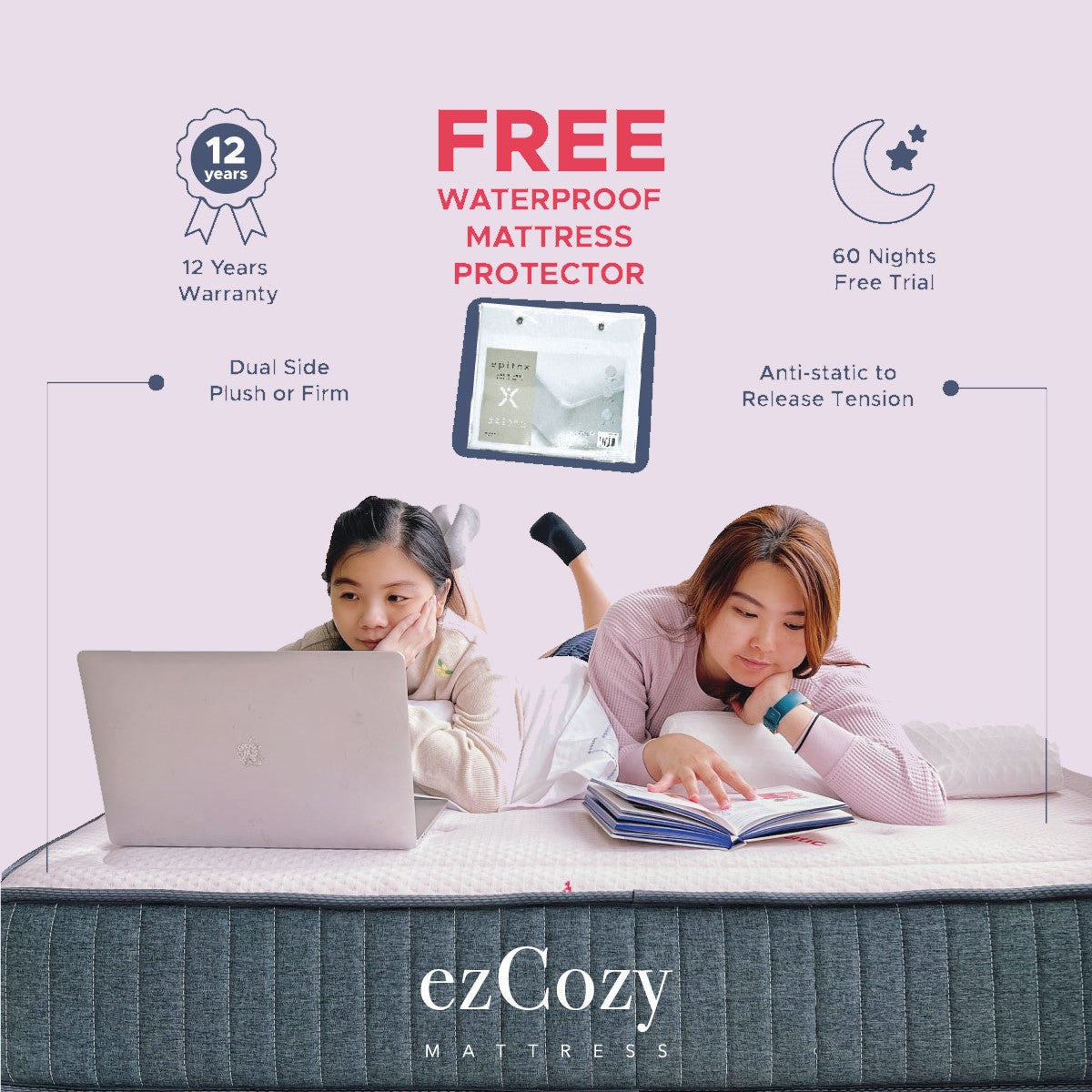 Premium Ezcozy Dual Side Firmness Mattress In A Box (Firm & Plush)